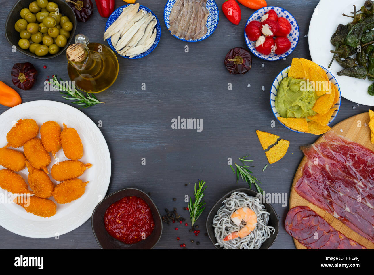 Table with spanish tapas Stock Photo - Alamy
