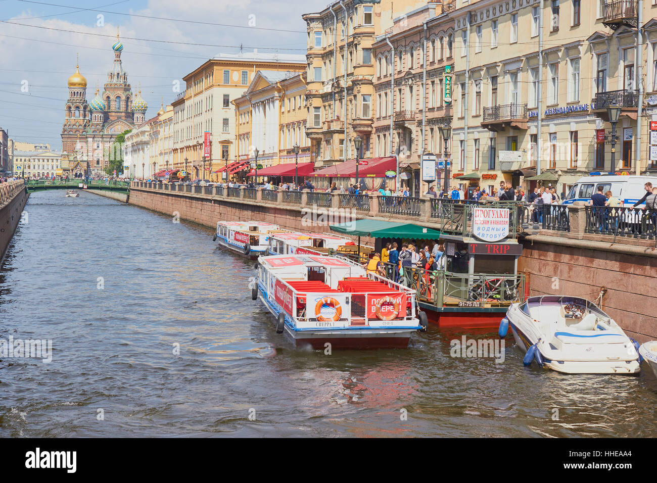 Tourist cruise boats on the Griboedov Canal (constructed in 1739 ...