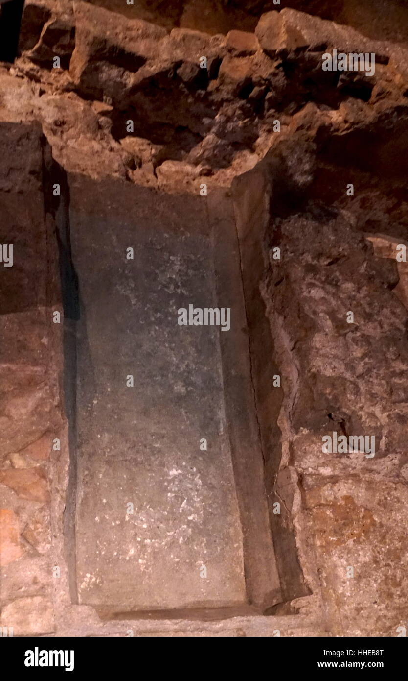 a dyeing trough in a dye shop, in the Roman city, Barcelona, Spain. 2nd ...