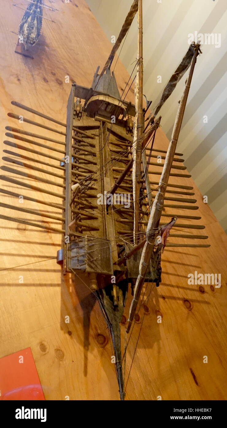 model of a 16th century galley from the Battle of Lepanto 1571. The ...