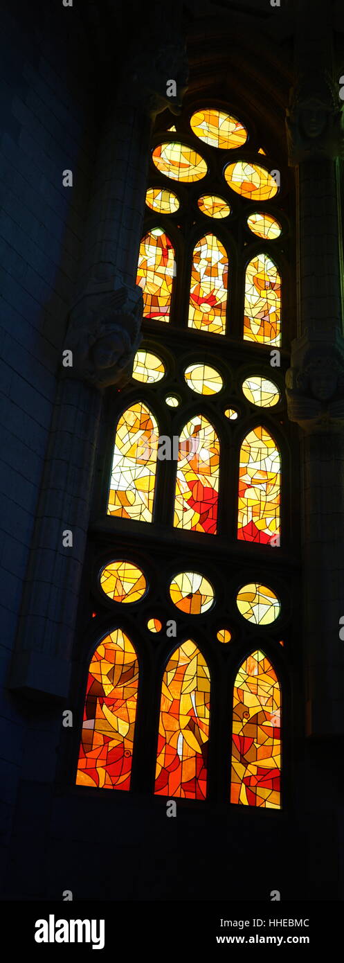 Stained glass windows inside the Sagrada Familia, Catholic church in ...
