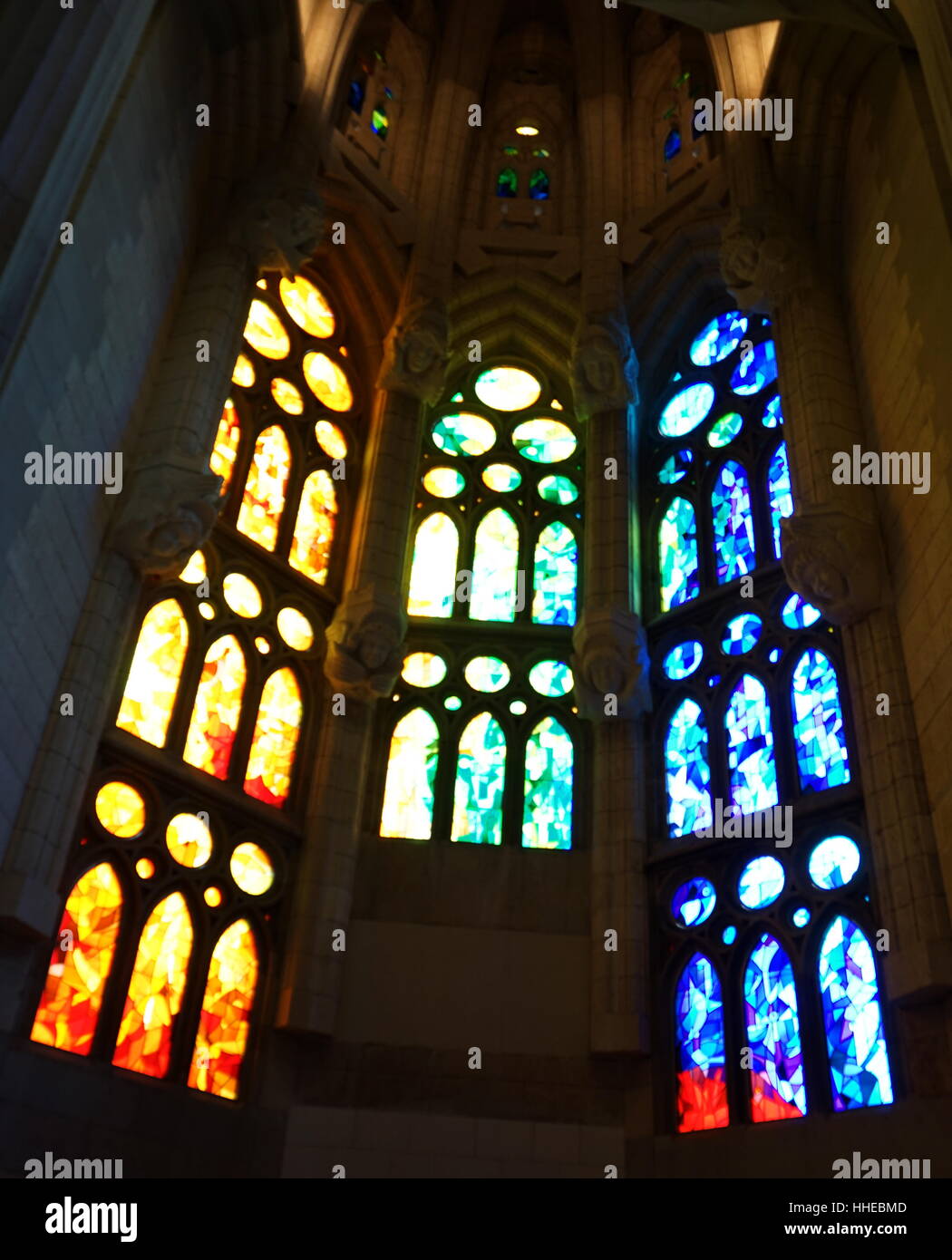 Stained glass windows inside the Sagrada Familia, Catholic church in ...