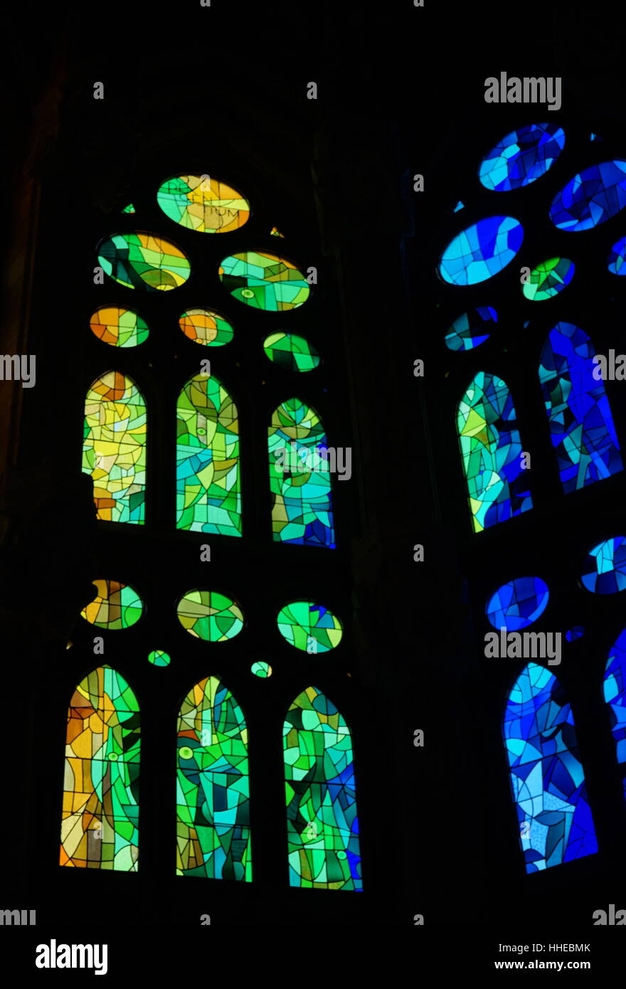Stained glass windows inside the Sagrada Familia, Catholic church in ...