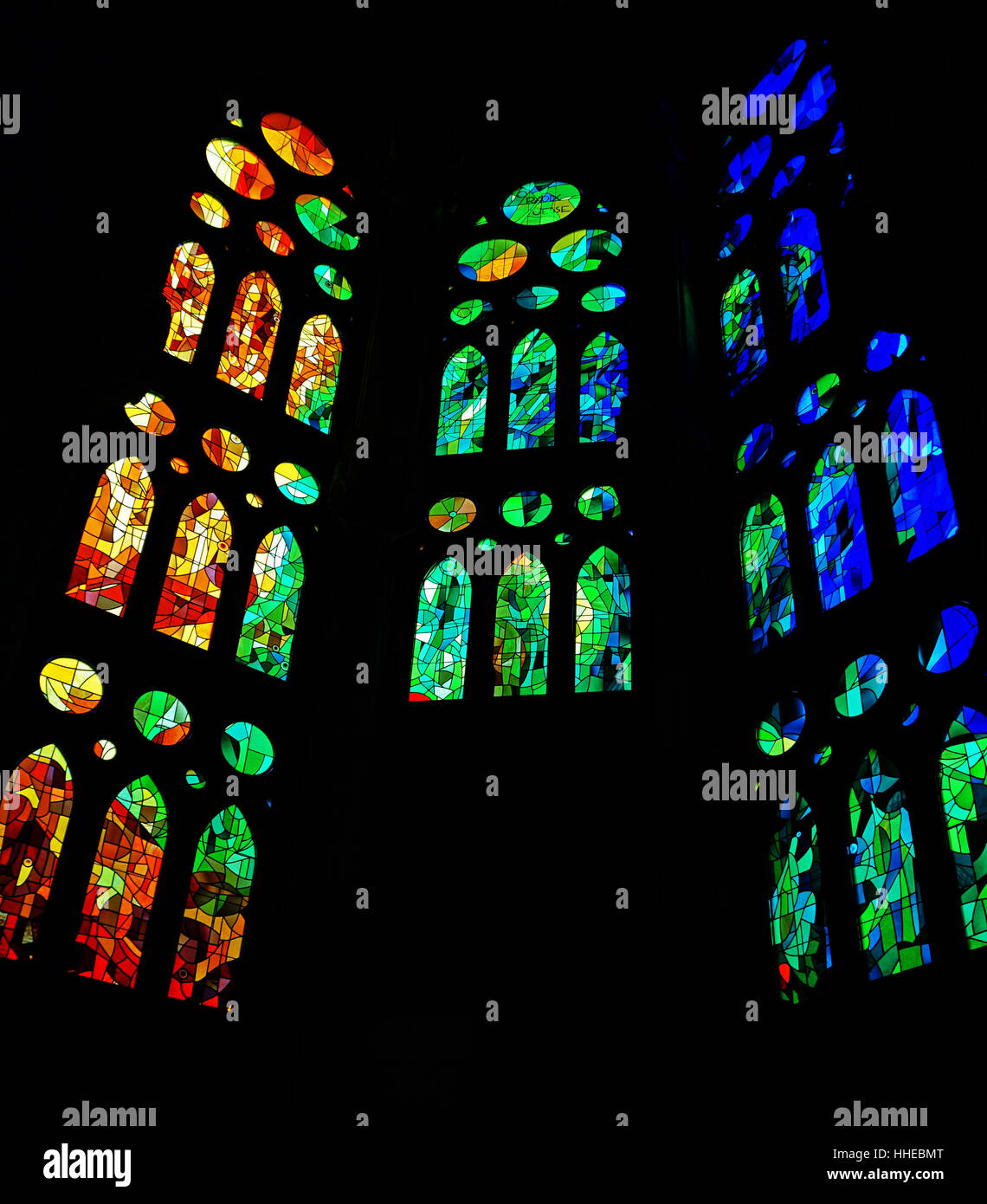 Stained glass windows inside the Sagrada Familia, Catholic church in ...