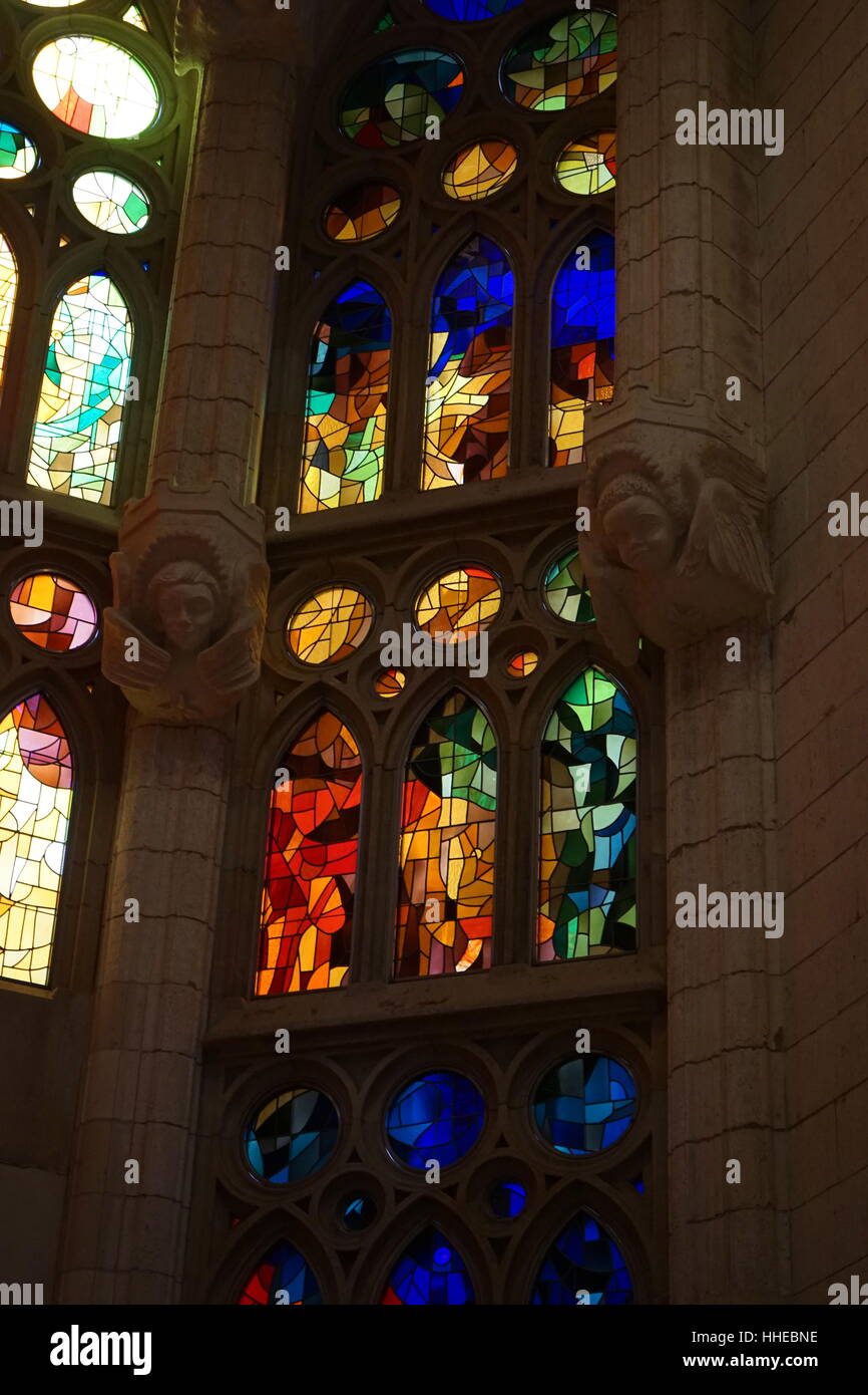 Stained glass windows inside the Sagrada Familia, Catholic church in ...