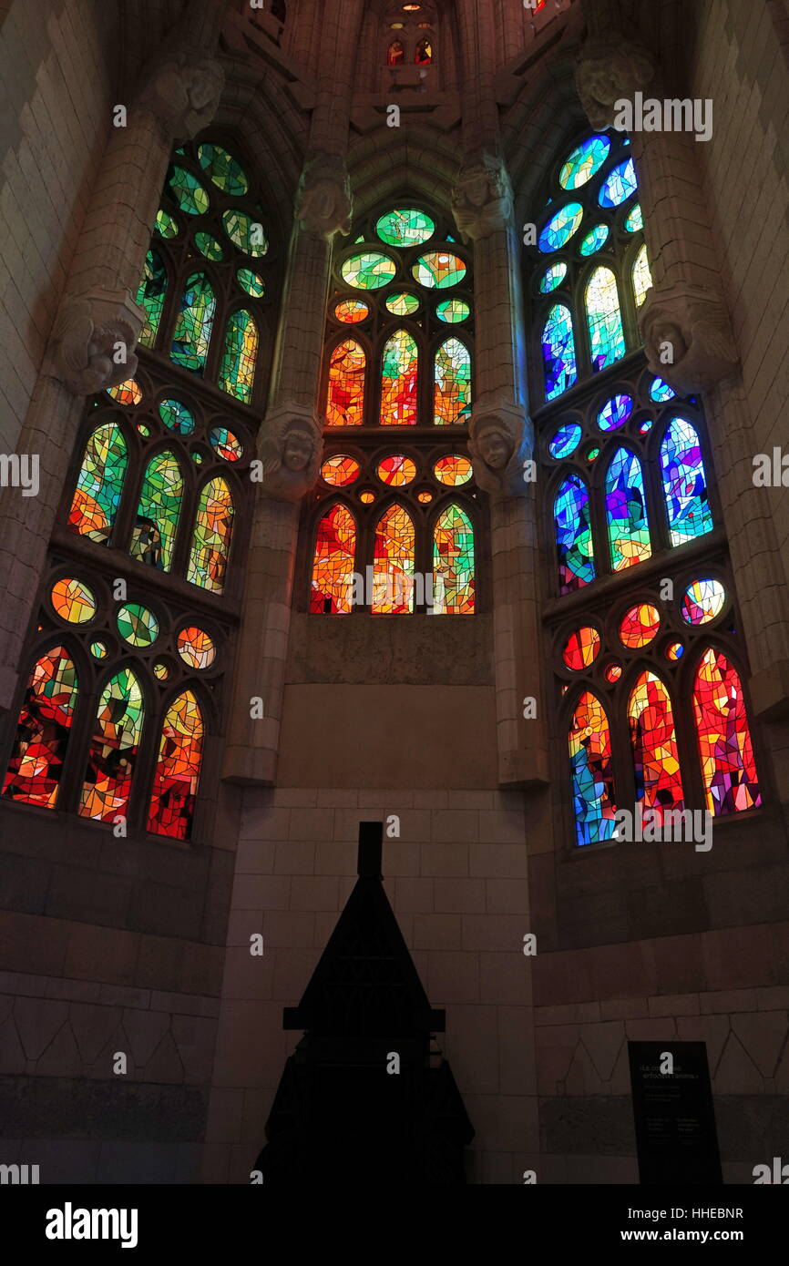 Stained glass windows inside the Sagrada Familia, Catholic church in ...