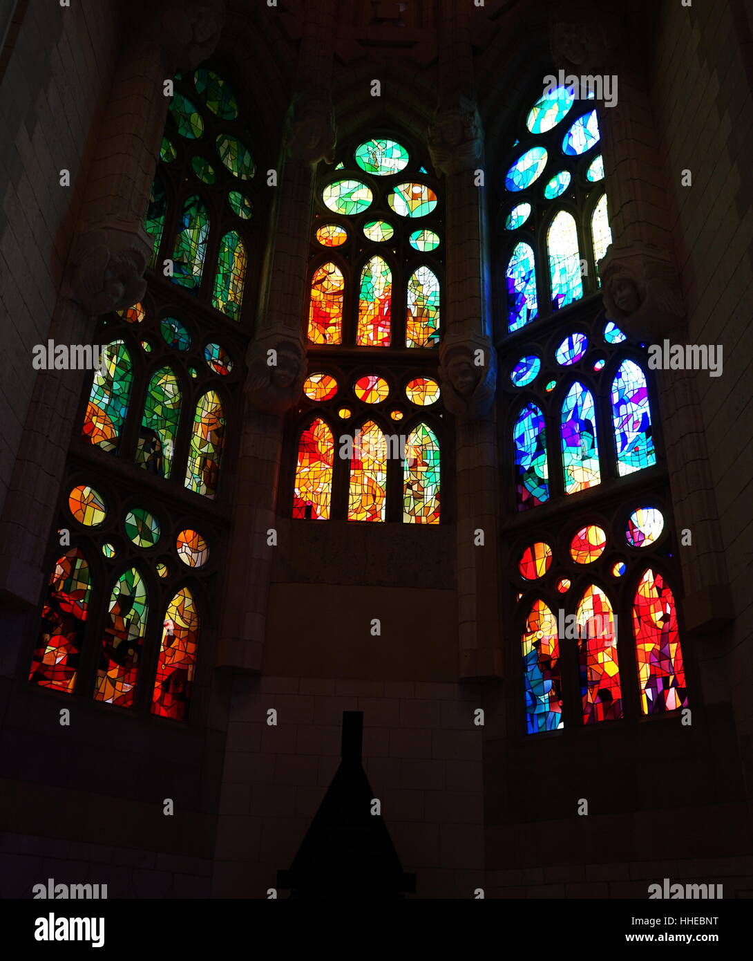 Stained glass windows inside the Sagrada Familia, Catholic church in ...