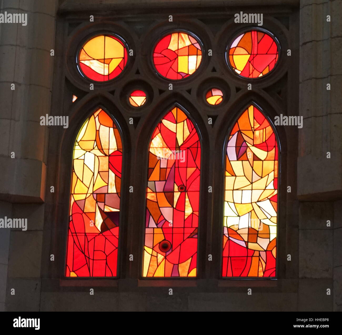 Stained glass windows inside the Sagrada Familia, Catholic church in ...