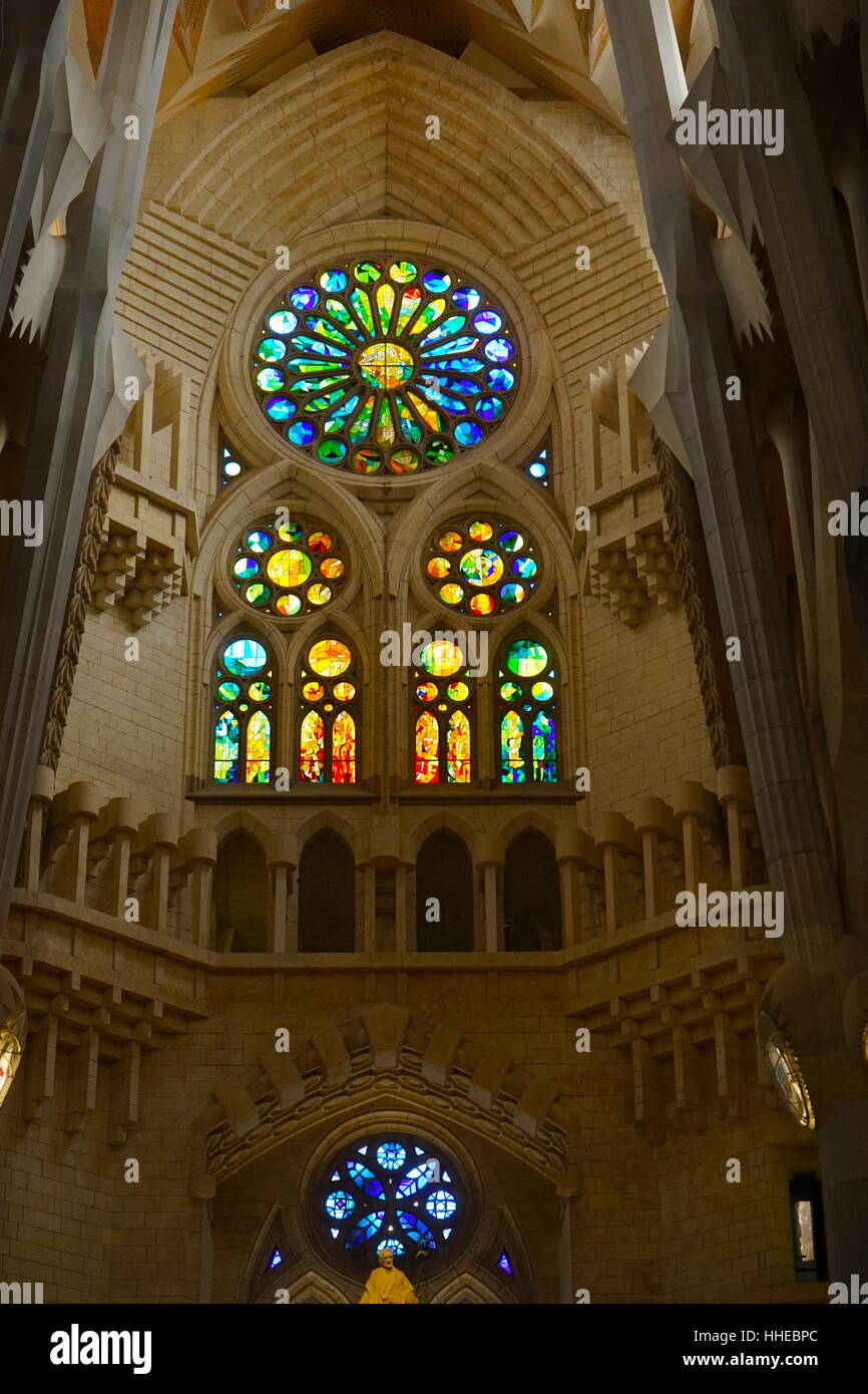 Stained glass windows inside the Sagrada Familia, Catholic church in ...
