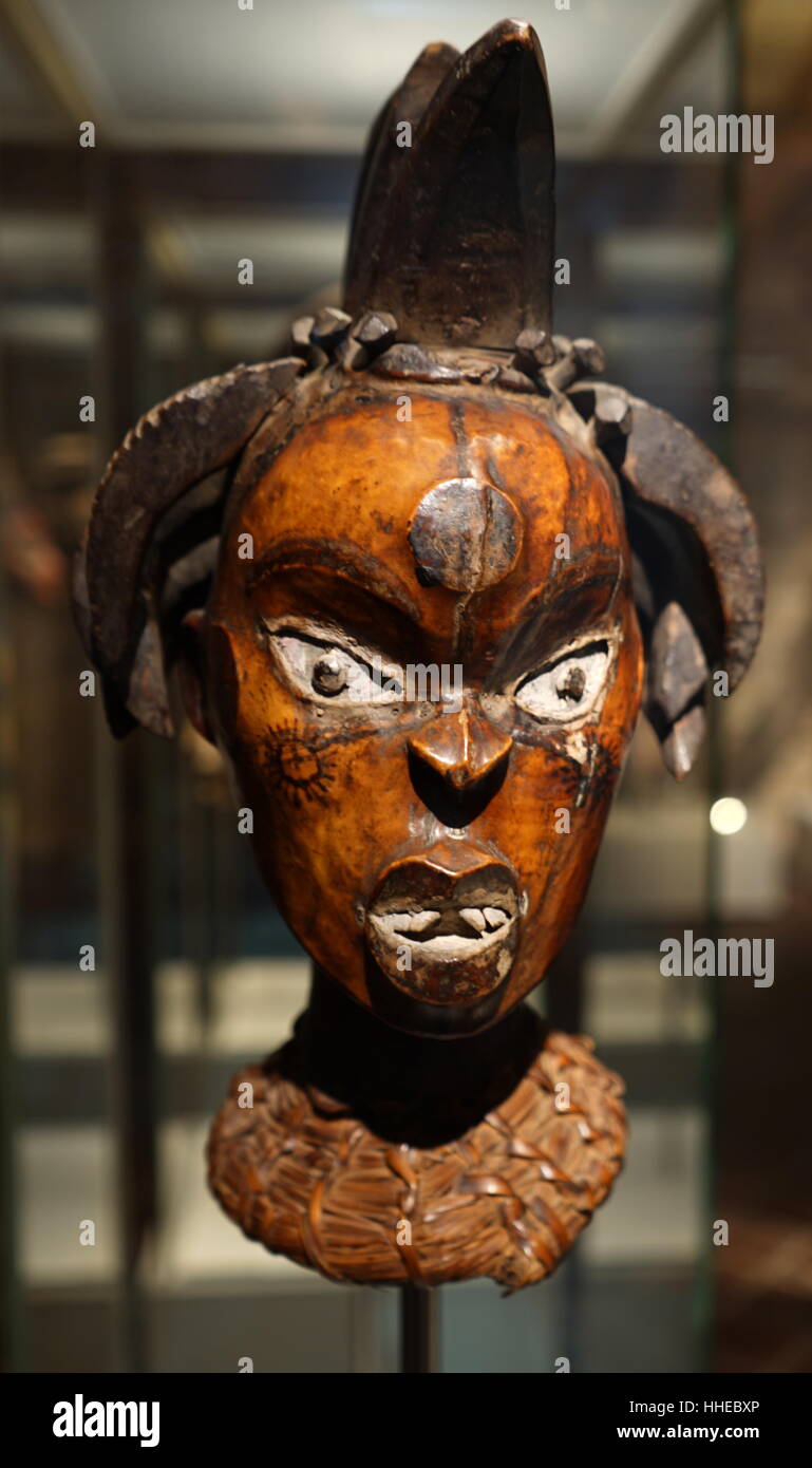 Wooden ritual helmet mask for ritual dancers, Cross river region ...