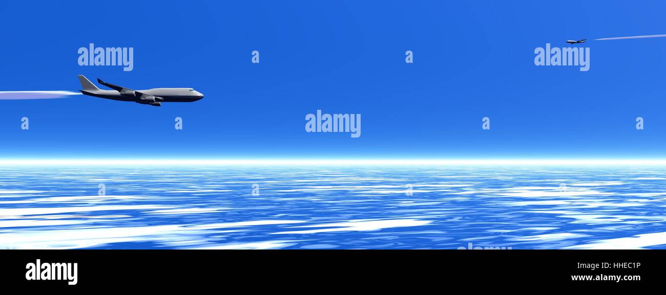 Two airplanes flying in the deep blue sky upon the coulds Stock Photo ...