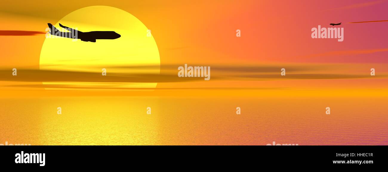Shadows of two airplanes flying by sunset Stock Photo - Alamy