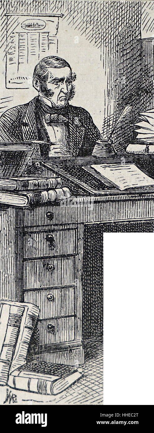Victorian clerk seated at one side of a double desk. London, 1884 Stock ...