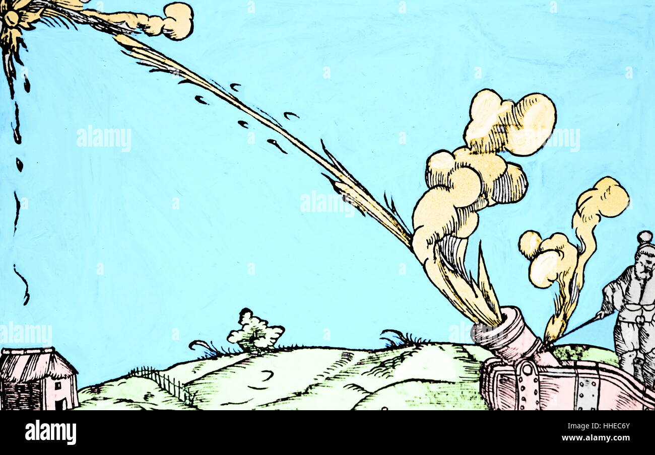 Trajectory of a cannon ball according to the physics of Aristotle. From ...