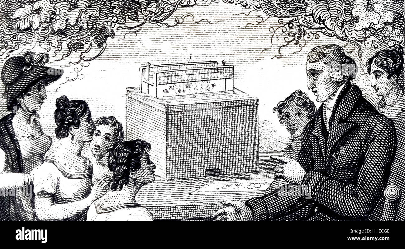 Family being shown the contents of a box Beehive. London, 1830 Stock ...