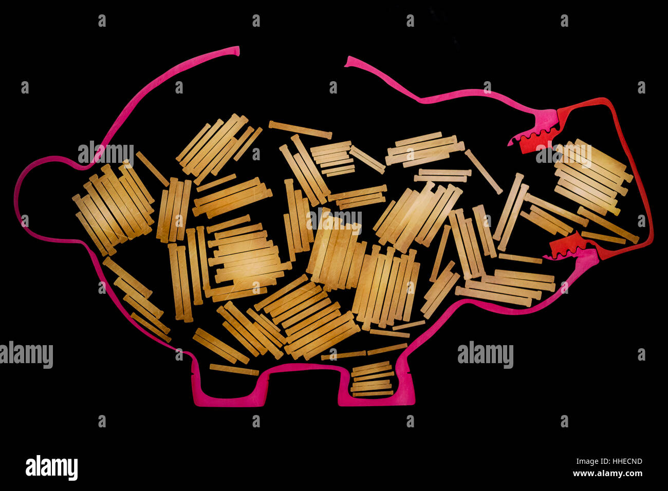 Cross-section of a piggy bank at a Body World exhibition in Berlin ...