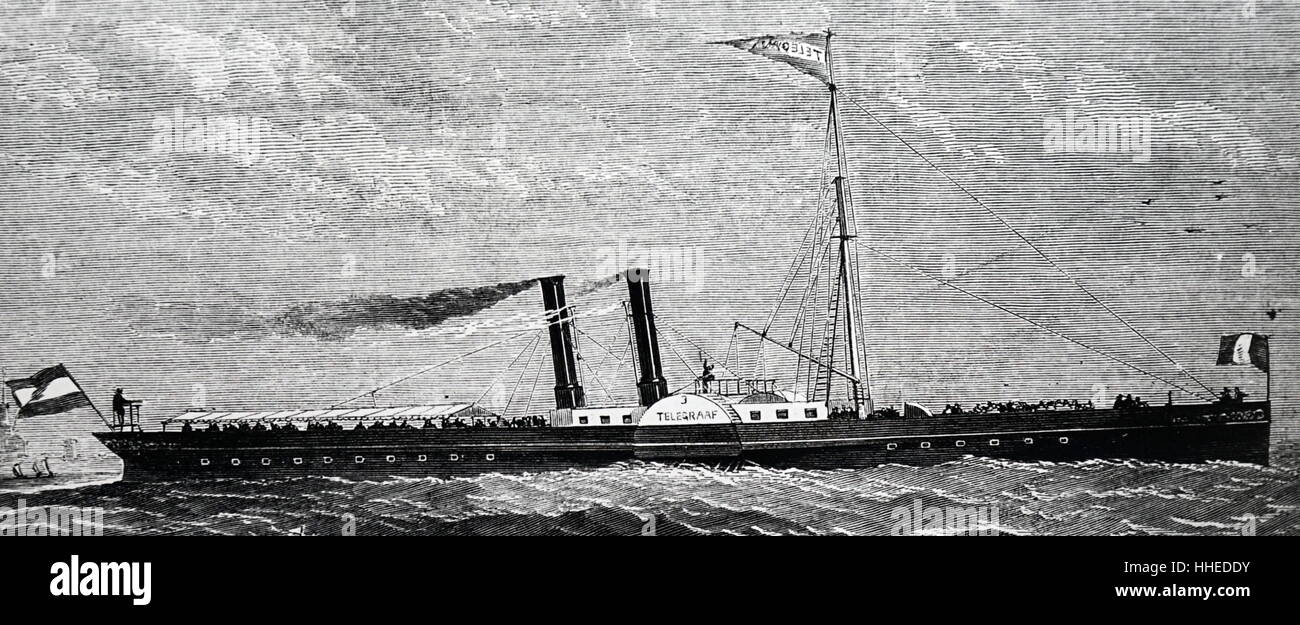 Portrait of the iron paddle steamer 'Telegraaf', for passengers between ...