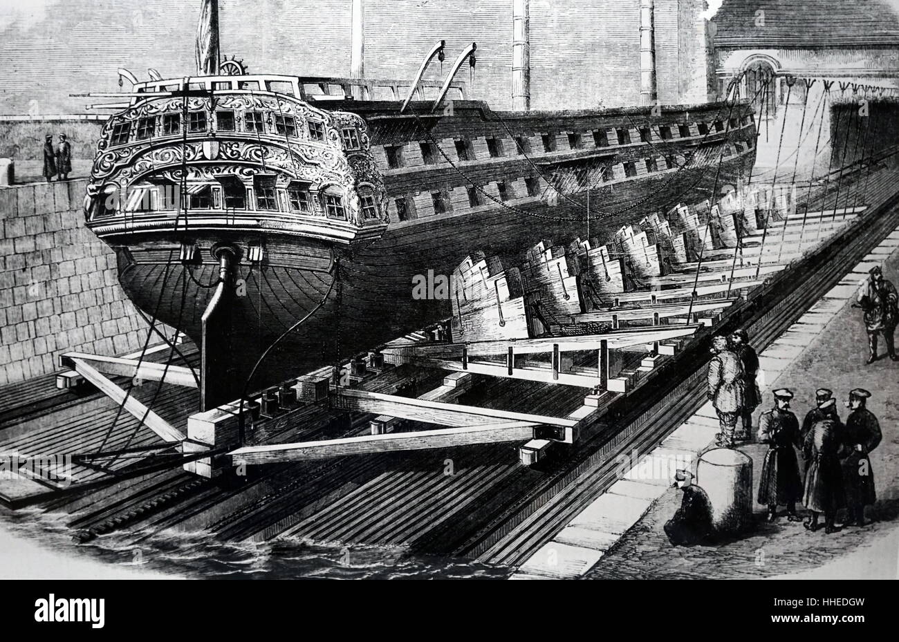 Illustration depicting a hydraulic slipway at Constadt for lifting ...