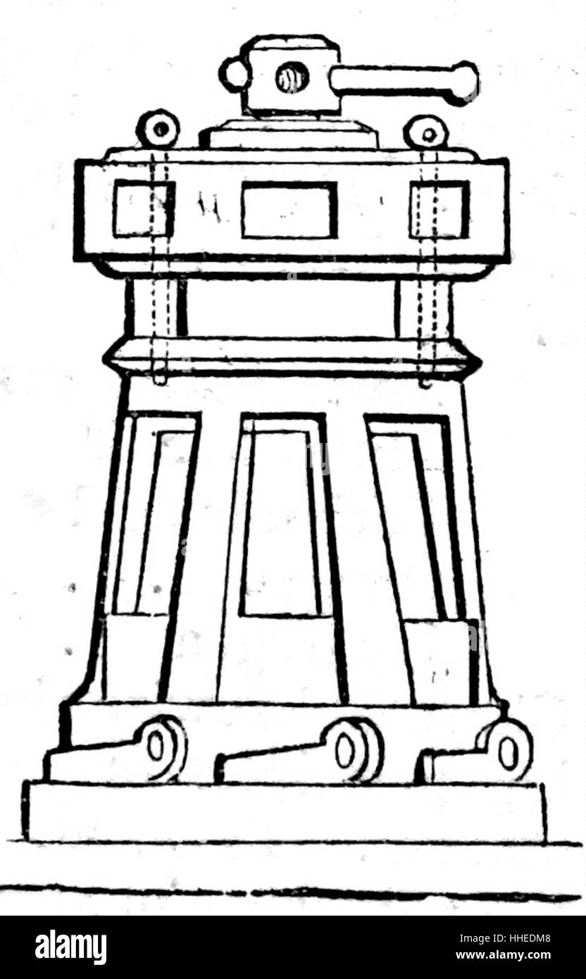 Engraving of a Capstan, a broad revolving cylinder with a vertical axis ...