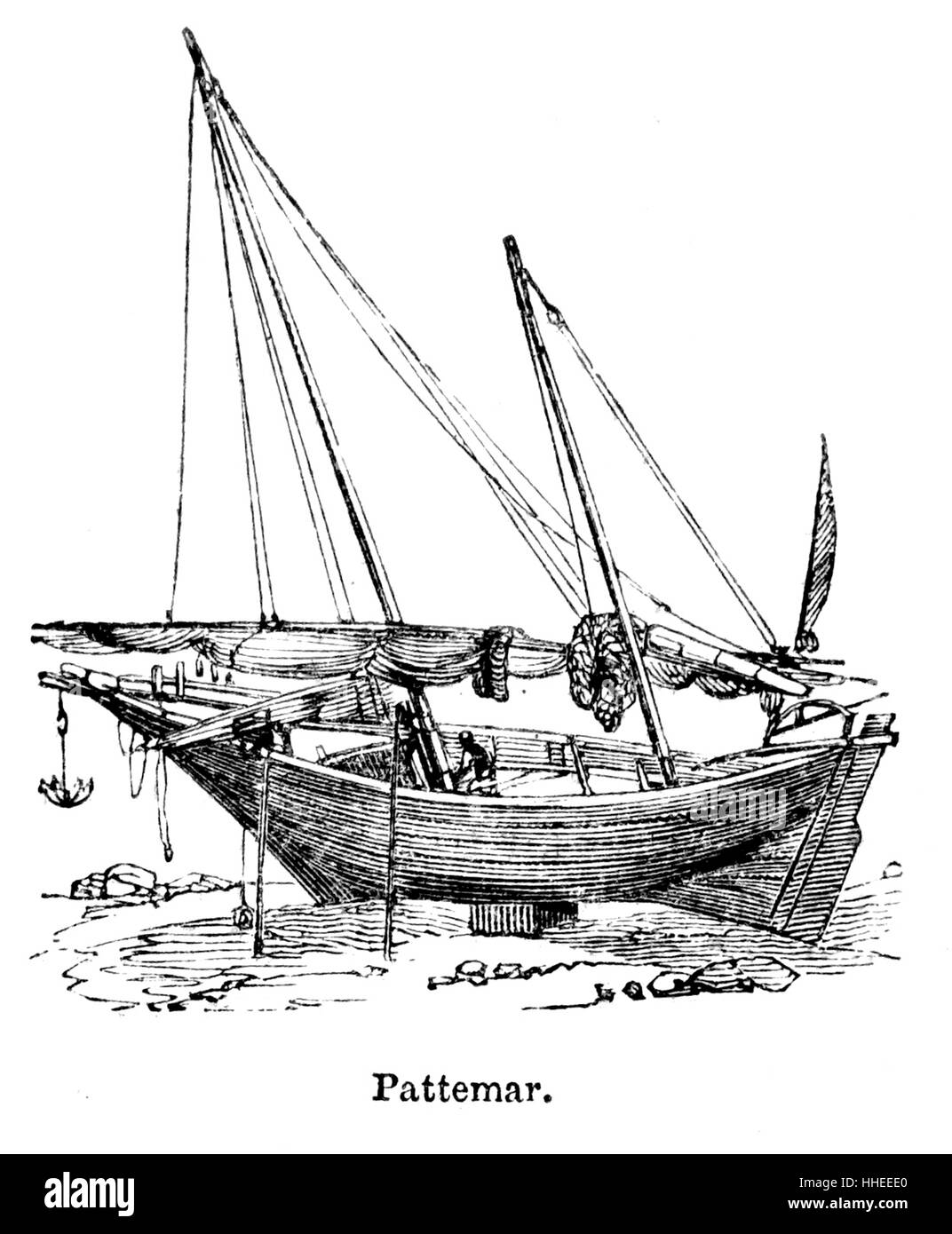 Engraving depicting a patamar, a vessel resembling a grab, used in the ...