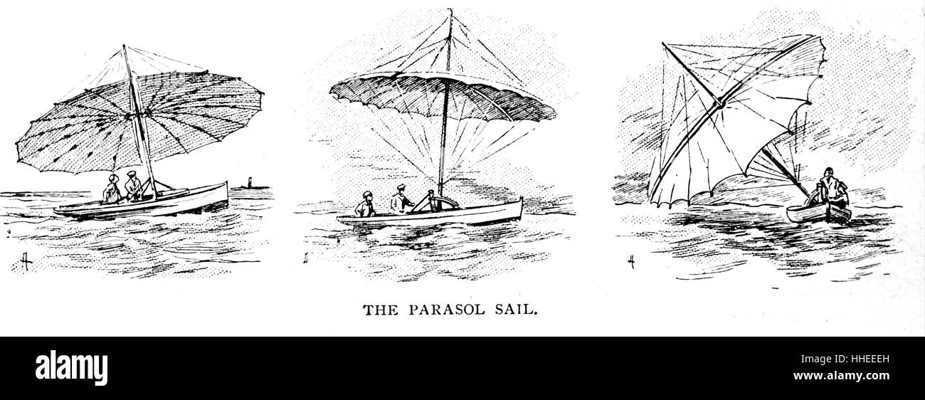 Illustration depicting a parasol sail. Dated 19th Century Stock Photo ...