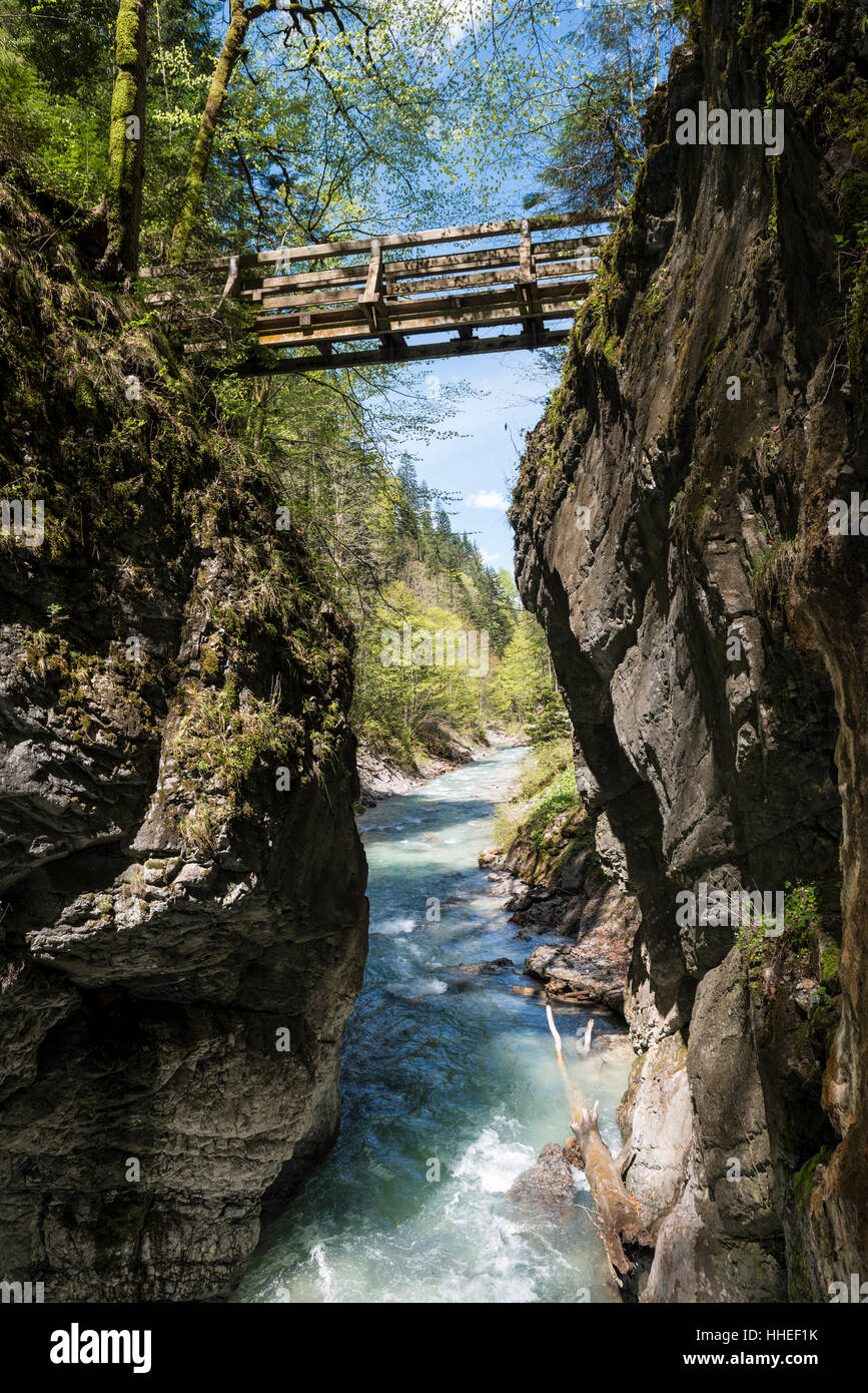 Wooden bridge over the river Partnach, Partnach Gorge, Garmisch ...