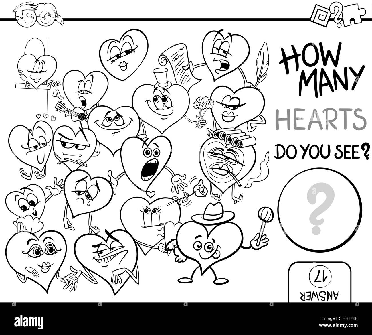Black and White Cartoon Illustration of Educational Counting Activity ...