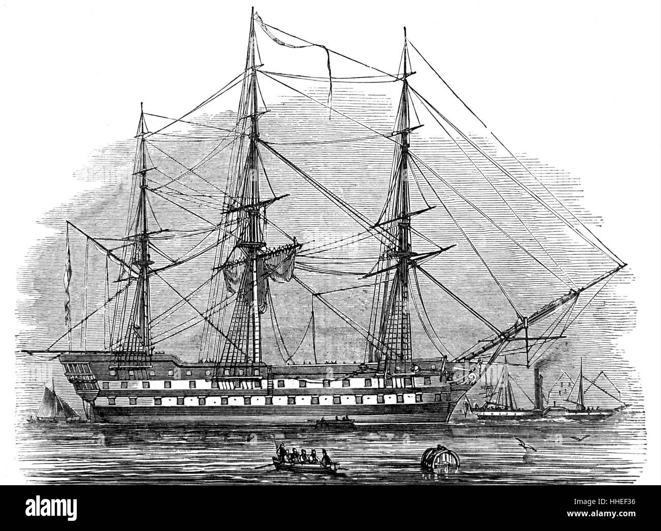 Engraving depicting the HMS Calcutta, the East Indiaman Warley ...
