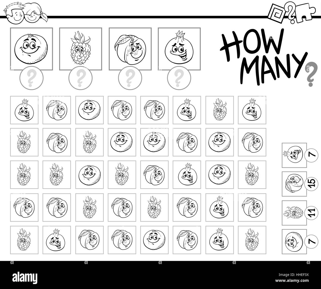 Black and White Cartoon Illustration of Educational Counting Activity ...