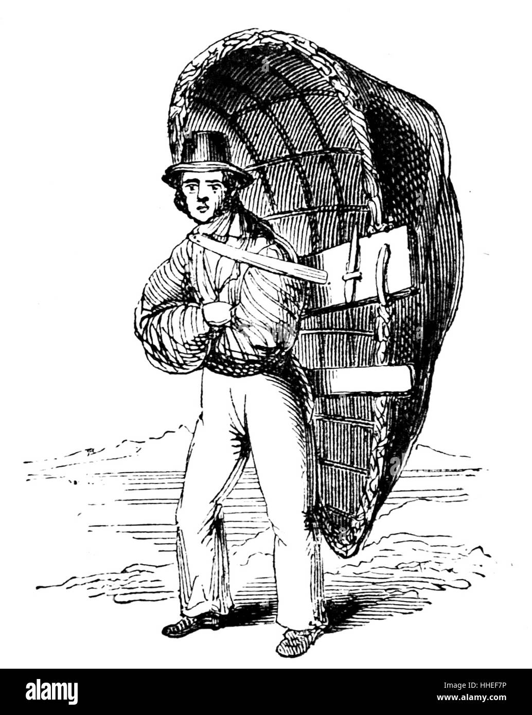 Illustration of a coracle, a small round boat made of wickerwork ...
