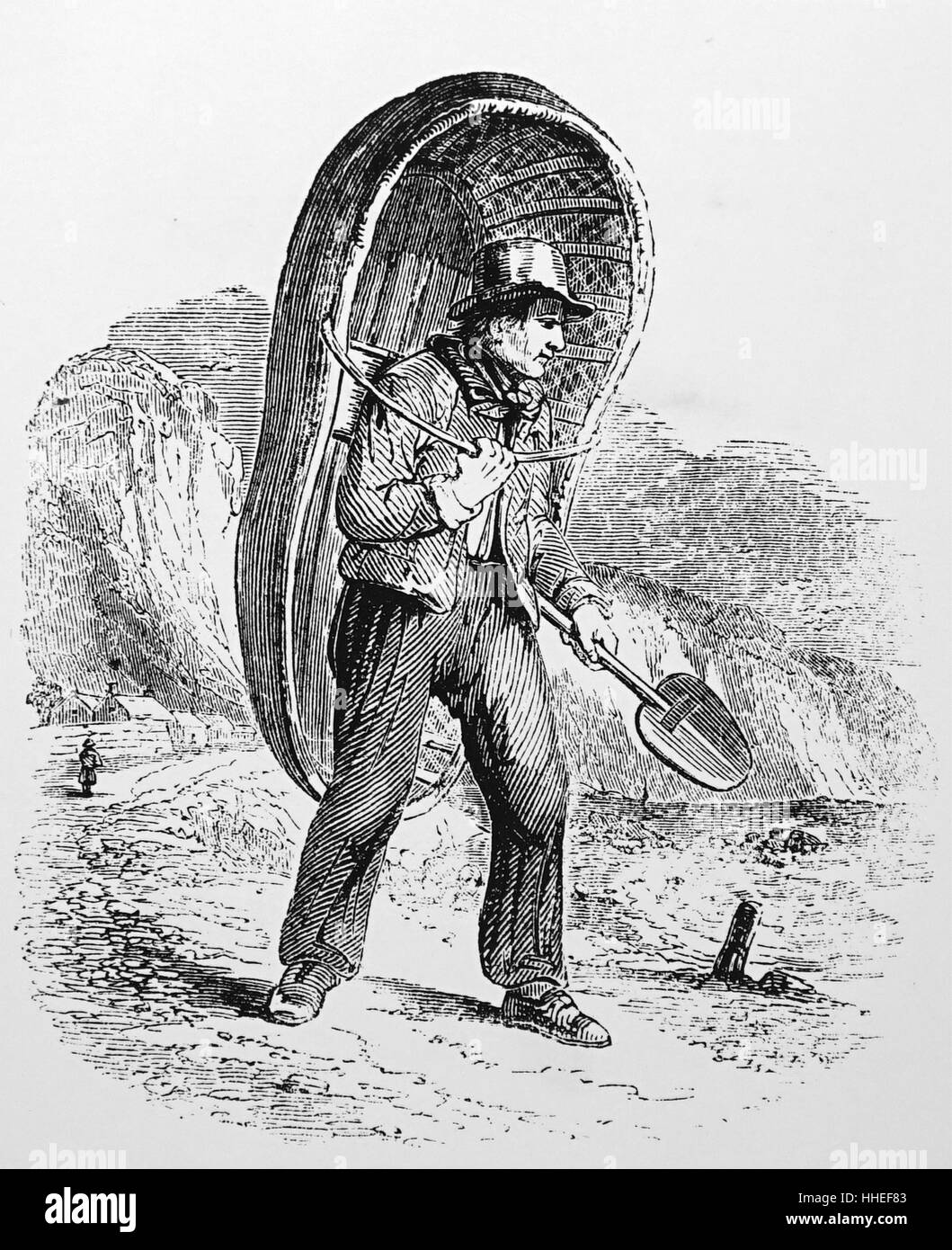 Illustration of a coracle, a small round boat made of wickerwork ...
