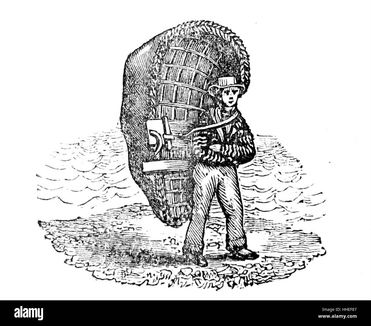 Illustration of a coracle, a small round boat made of wickerwork ...