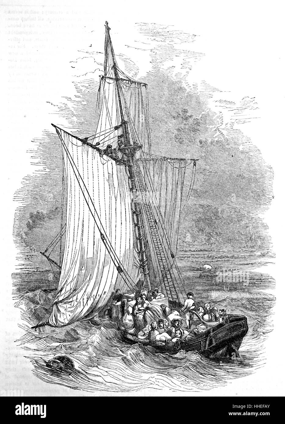 Illustration depicting a sail ship in rough seas. Dated 19th Century ...