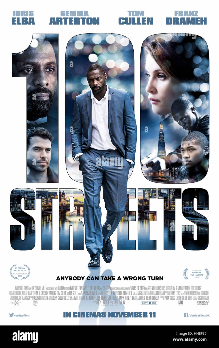 100 STREETS, British poster, from top left: Idris Elba, Tom Cullen, Idris Elba, Gemma Arterton ...