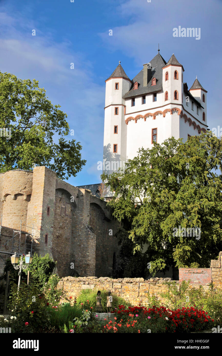 tower, germany, german federal republic, hesse, rheingau, chateau ...