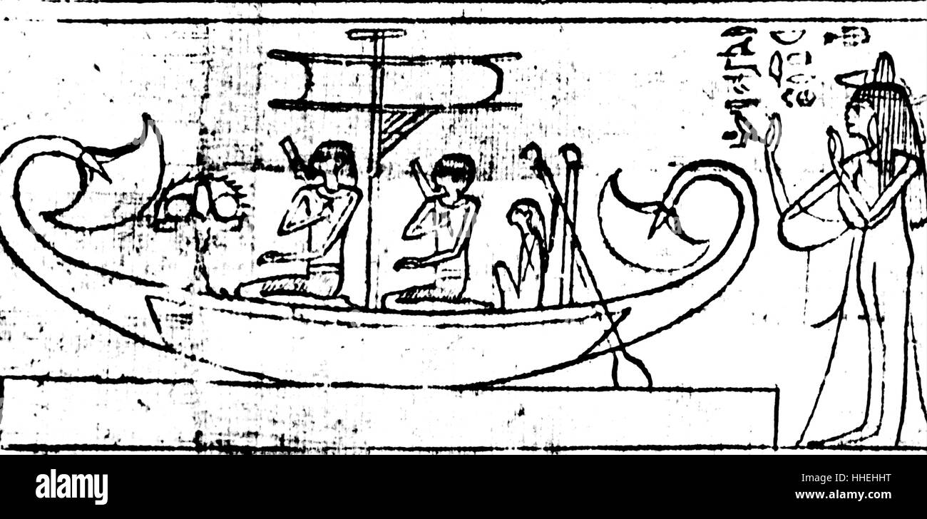 Engraving of a felucca, a small boat propelled by oars or lateen sails ...