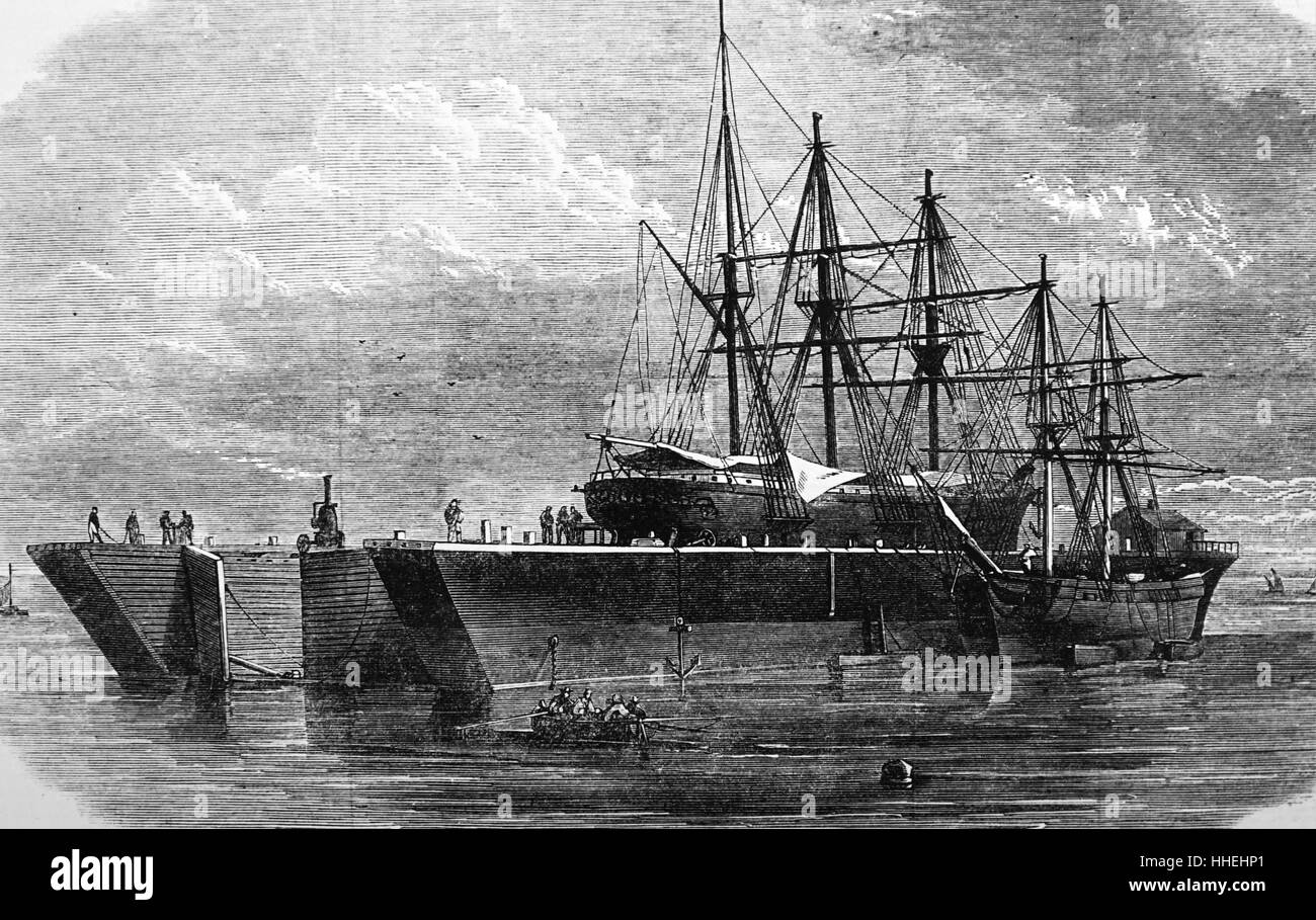 Portrait of the floating dock at Rangoon. Dated 19th Century Stock ...