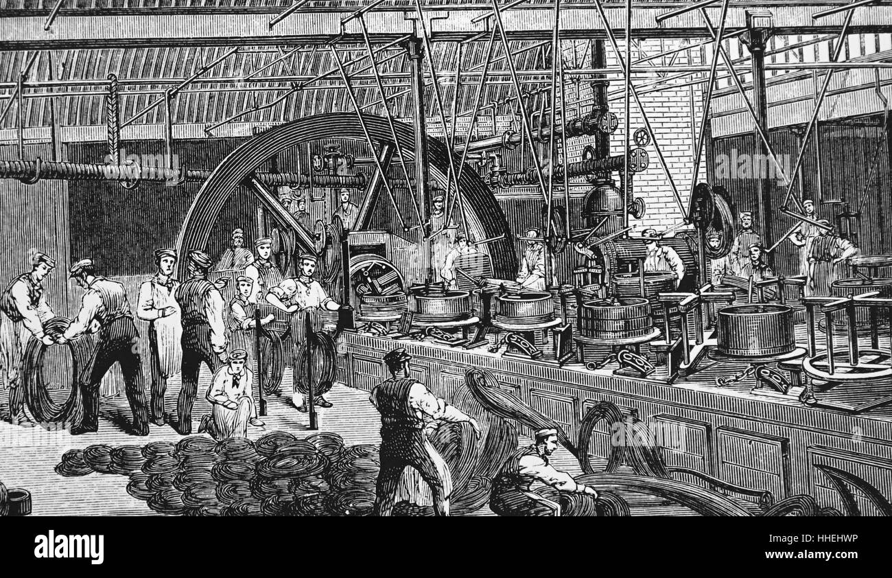 Engraving depicting the making of the steel cables on board the 'Great ...