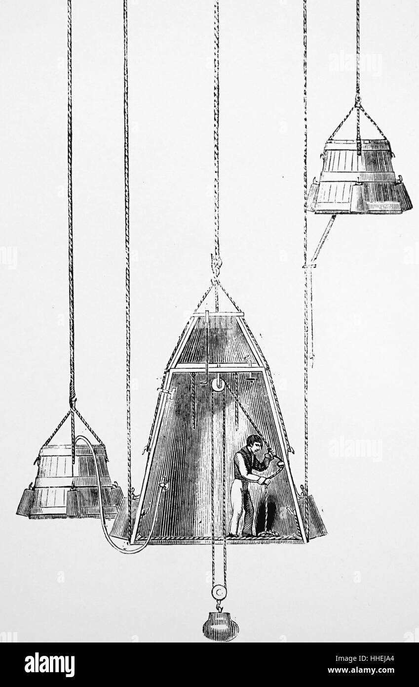 Illustration depicting Charles Spalding's diving bell. Charles Spalding ...