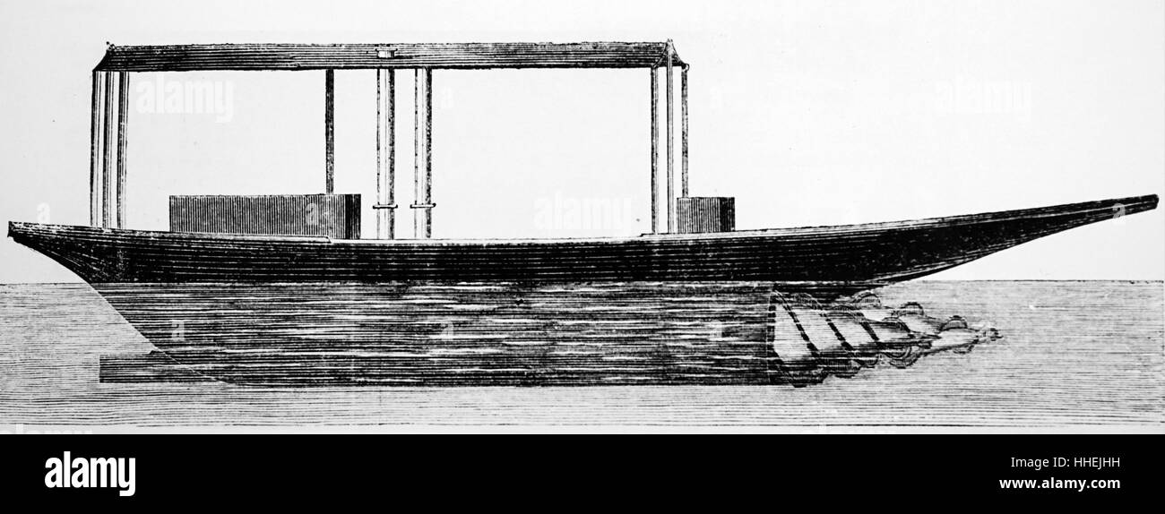 Engraving depicting an experimental steamship with conical screw drive ...