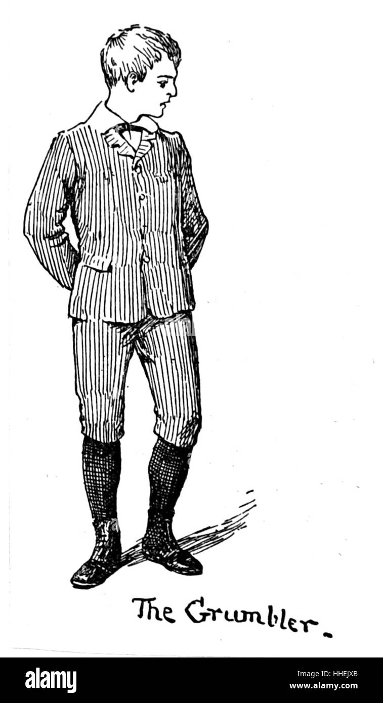 Illustration titled 'The Grumbler' depicting a young boy. Dated 19th ...