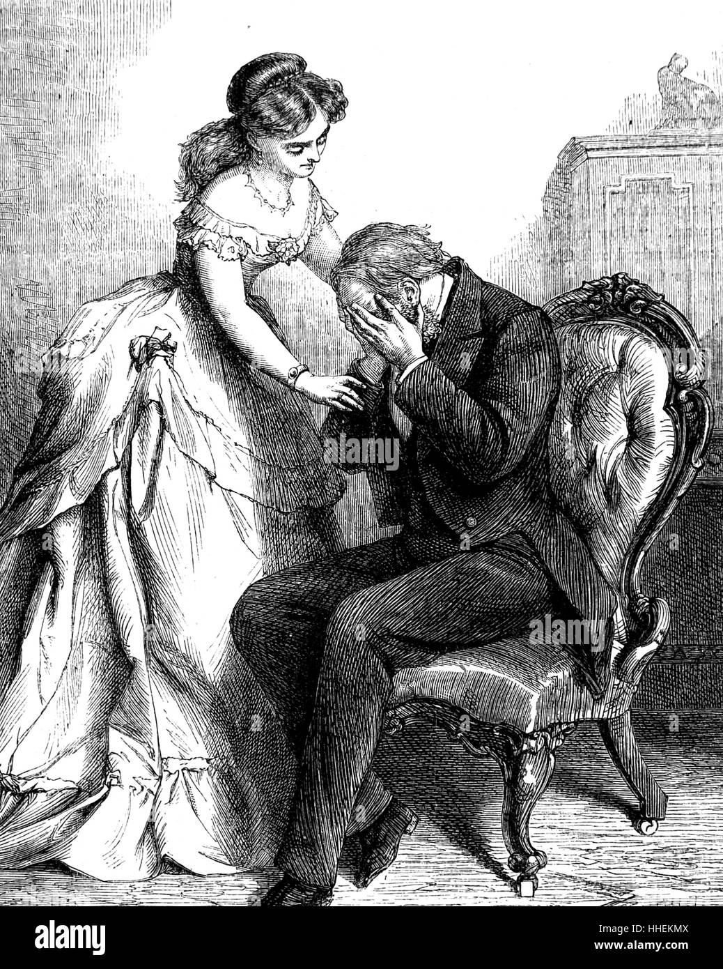 Illustration depicting a father in despair being comforted by his ...