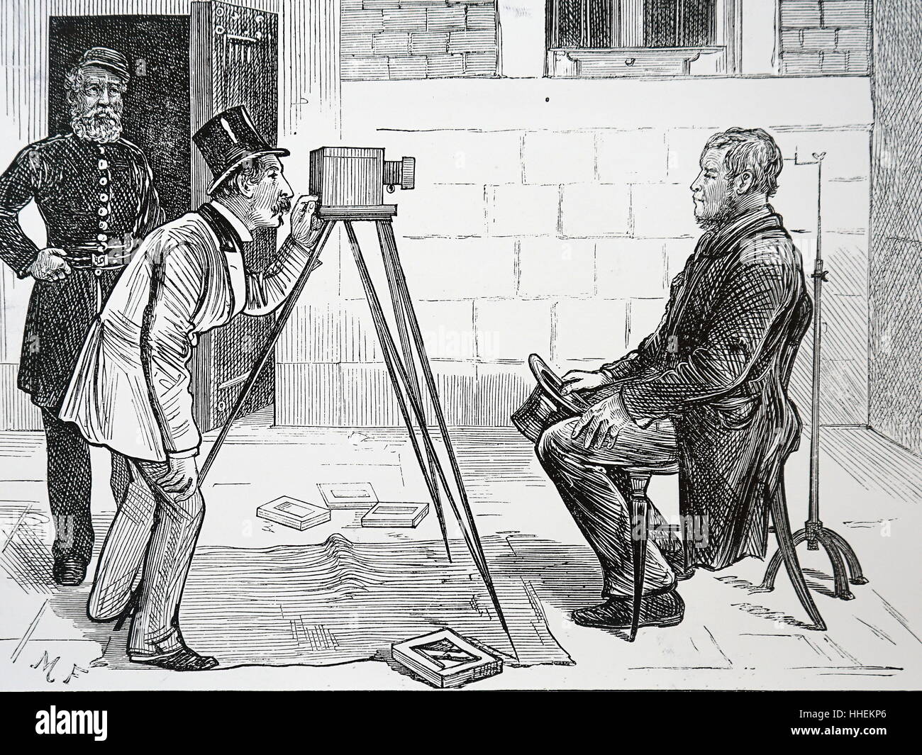 Illustration depicting an inmate of Newgate Prison for police records ...