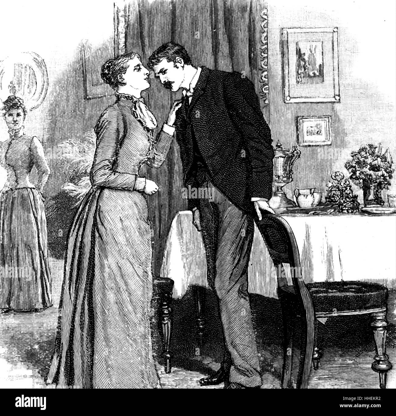 Illustration Depicting A Mother Kissing Her Son On The Forehead Dated