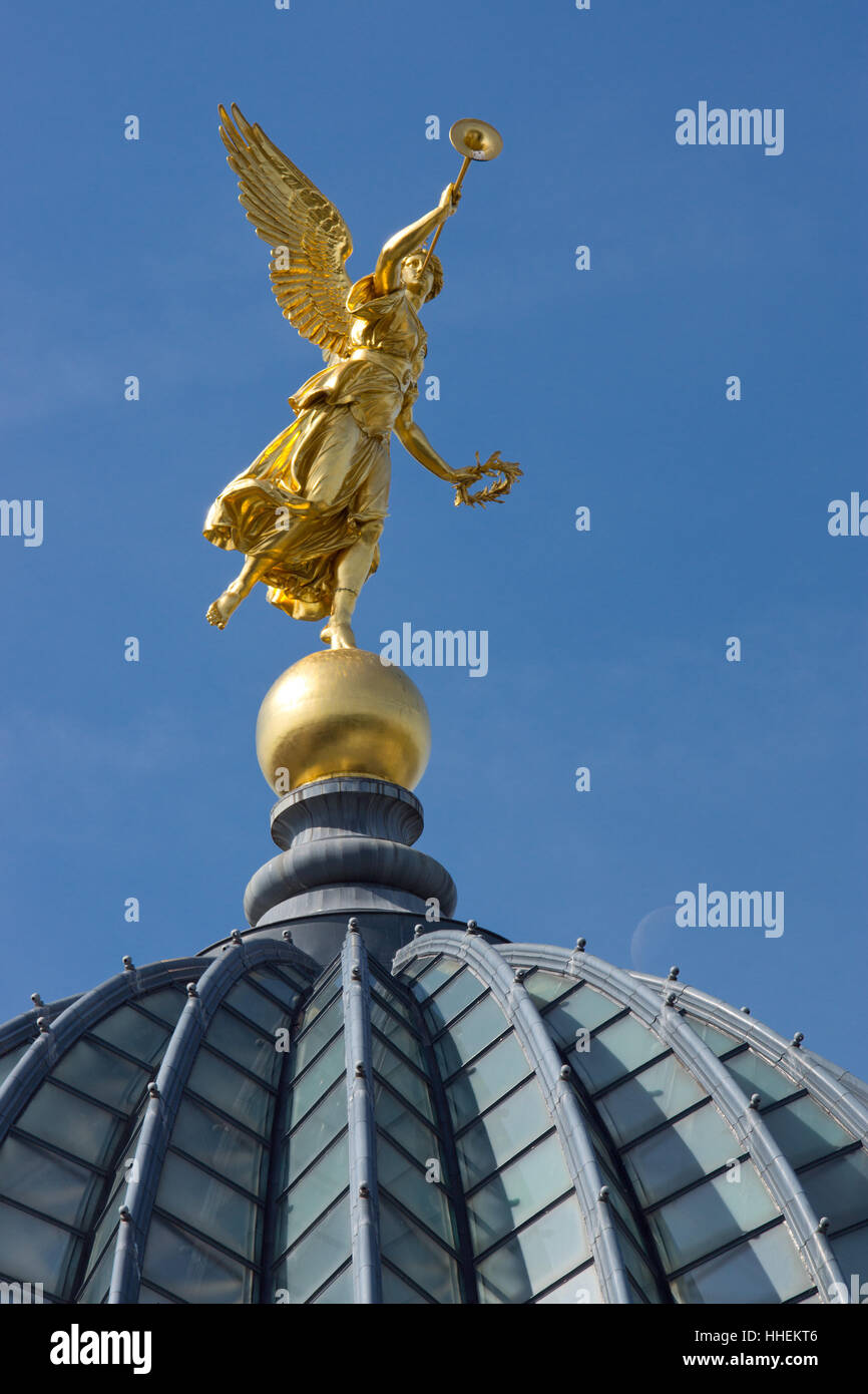 statue, dome, sculpture, gilt, angel, angels, Dresden, firmament, sky ...