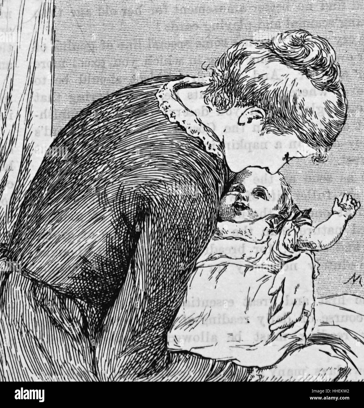 Illustration depicting a mother cuddling her child. Illustrated by Mary ...