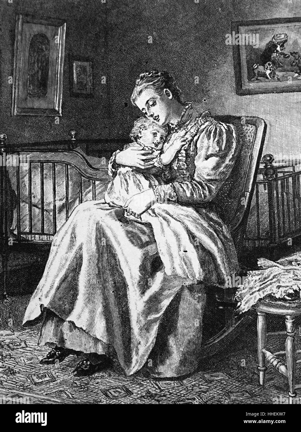 Illustration depicting a mother cuddling her child. Illustrated by Mary ...