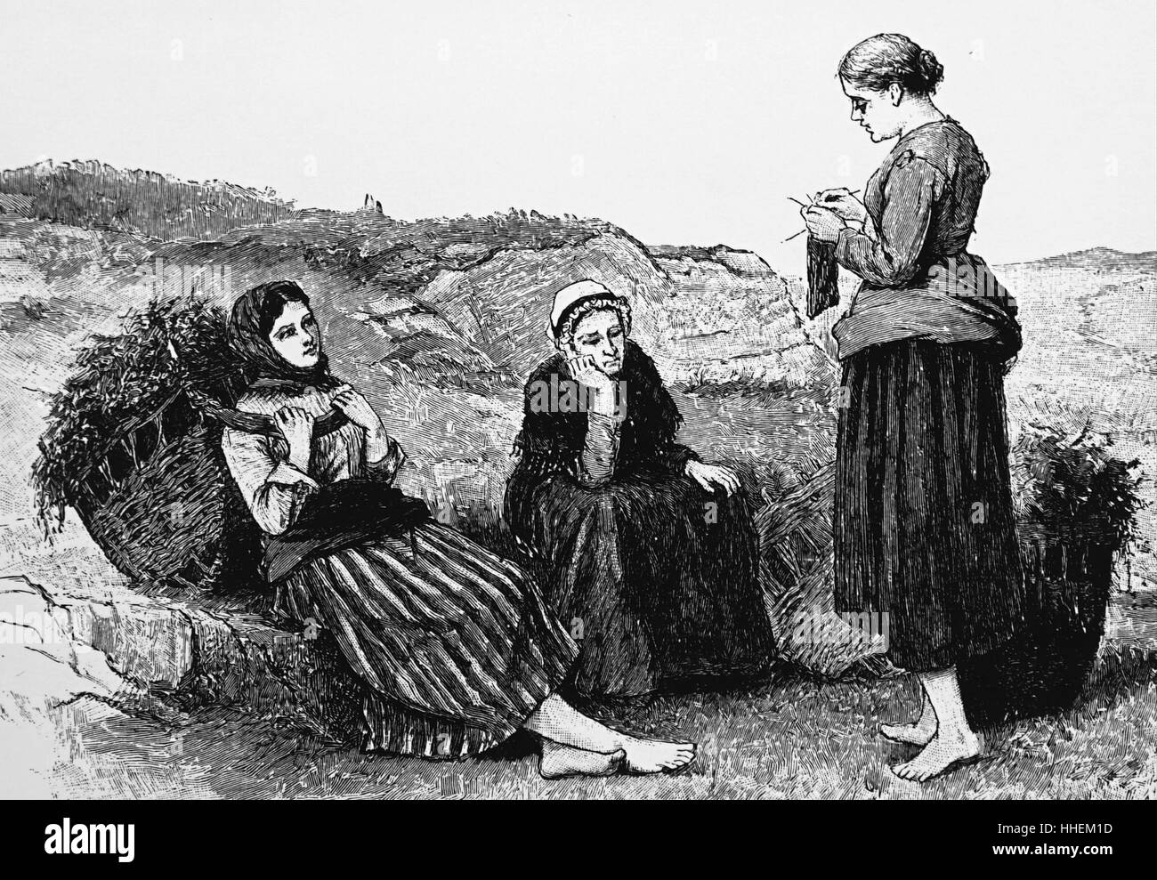 Illustration depicting three Hebridean women. The Hebrides comprise a ...
