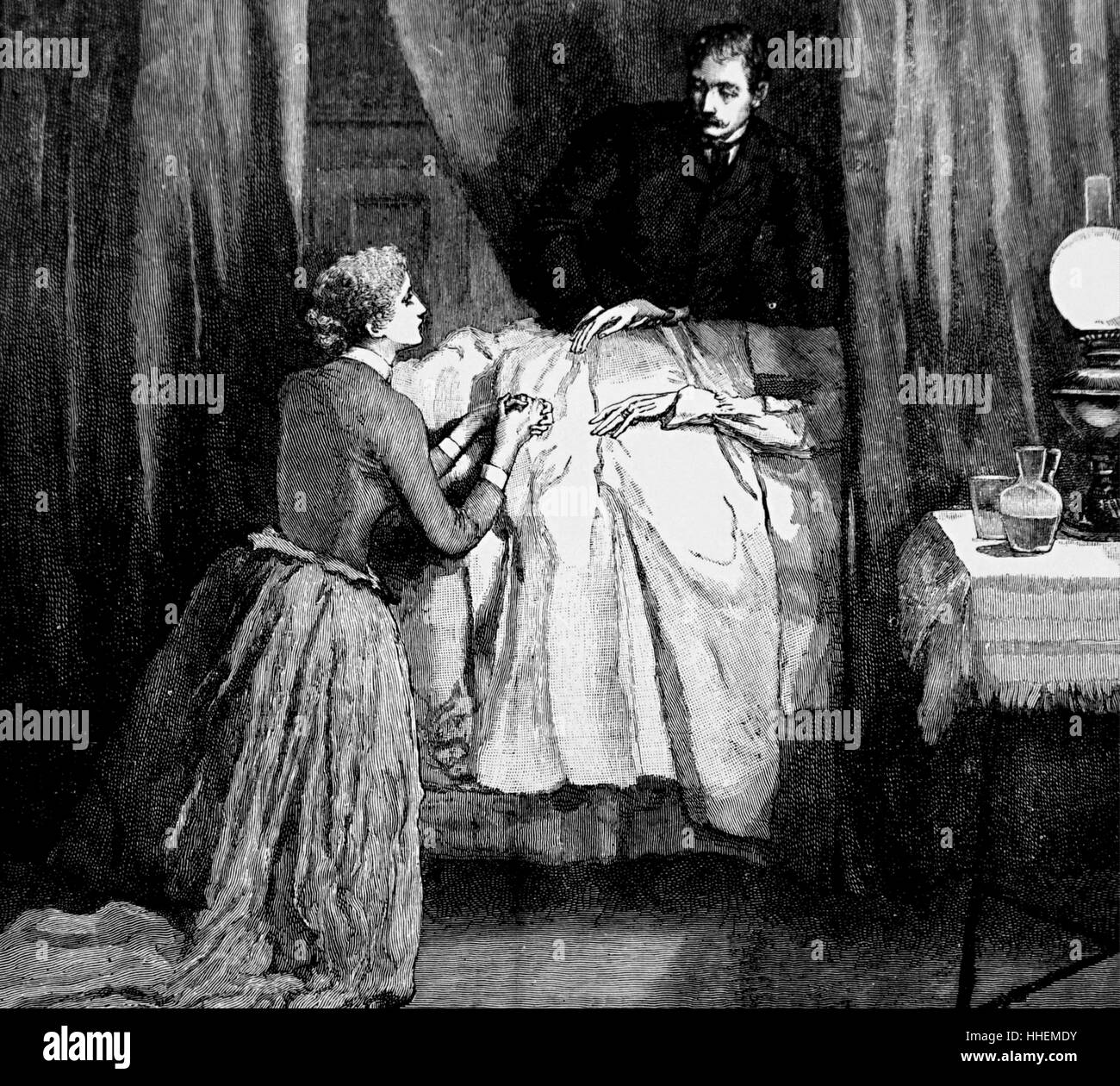 Illustration depicting family members around a deathbed. Illustrated by ...