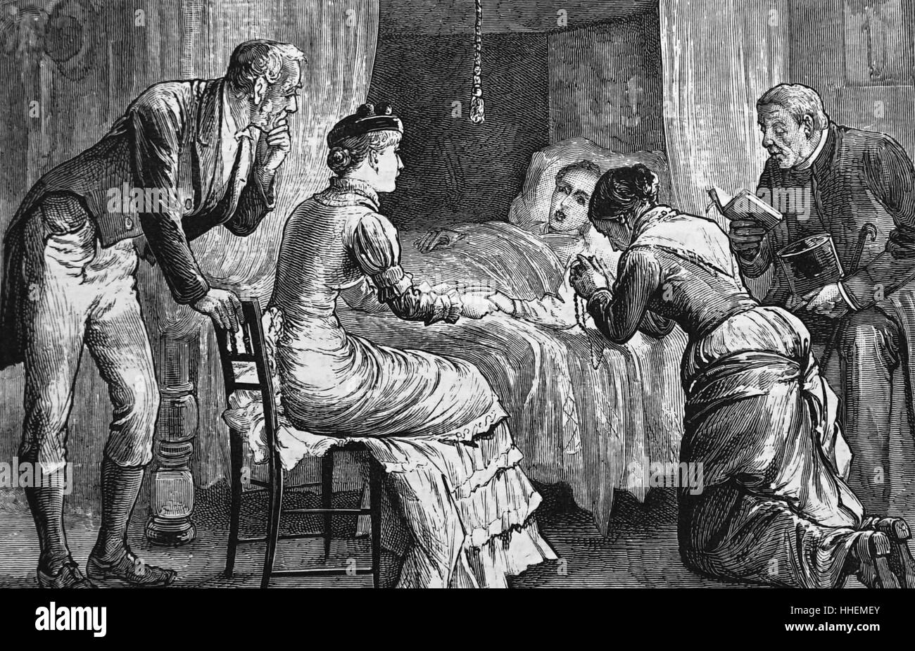 Illustration depicting family members around a deathbed. Illustrated by ...